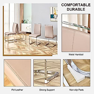 Baysitone Modern Dining Chairs Set of 4, Side & Kitchen Chairs with Silver Frame, Faux Leather Padded Seat High Back, for Dining, Kitchen & Living Room, Champagne