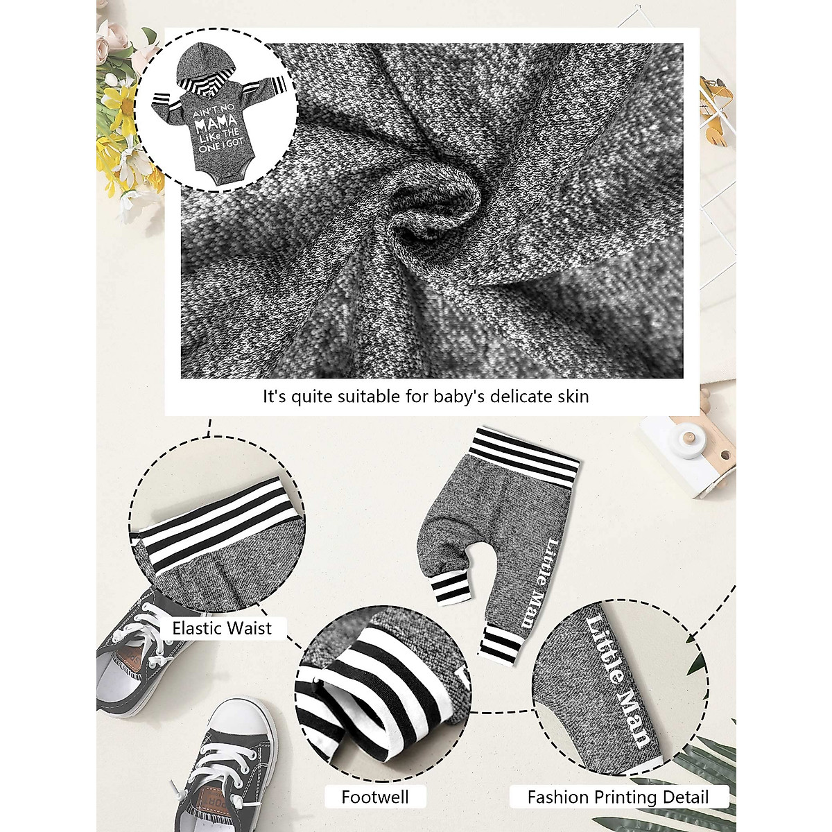 Fommy Baby Boy Clothes 0-3 Months boy clothes Letter Print Hoodies+Little Man Stripe Long Pants 2PCS Infant Boy Outfit Baby Boy Stuff Gifts Clothing Set