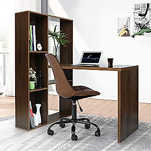 Haplized Modern Minimalist L-Shaped Office Computer Desk with 6-Tier Open Storage Shelf - Ideal for Office, Learning, and Gaming (Walnut)