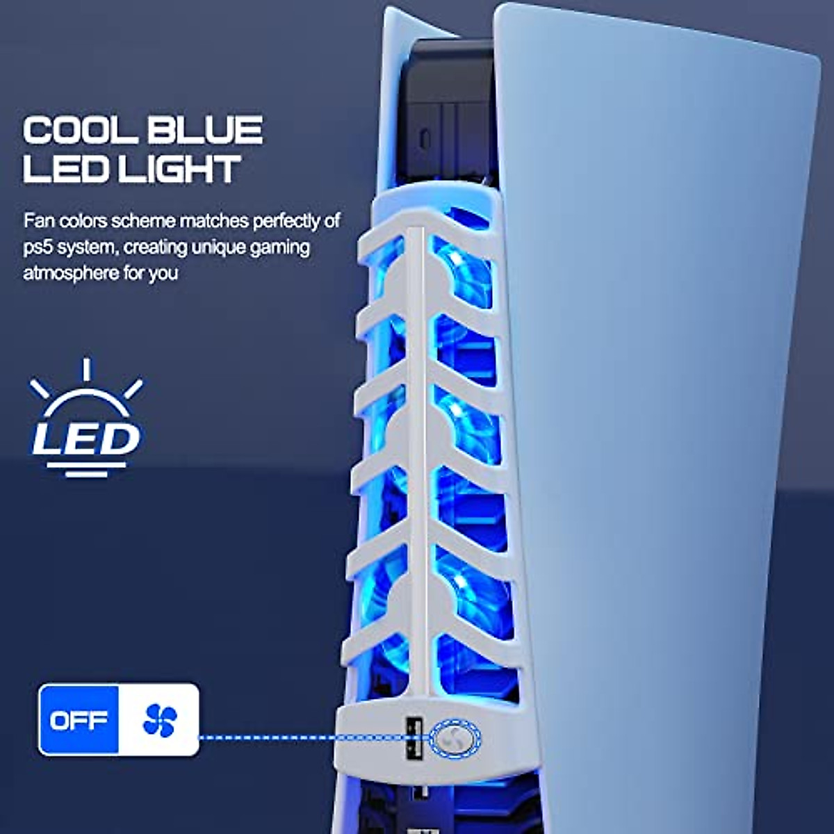 EUROA Cooling Fan, Efficient Cooling System with 5200RPM Cooling Fans&LED Light Compatible with Playstation 5, Upgrade Accessories Cooler Fan Cooling Fan for PS5 Console Disc&Digital Edition, USB Hub