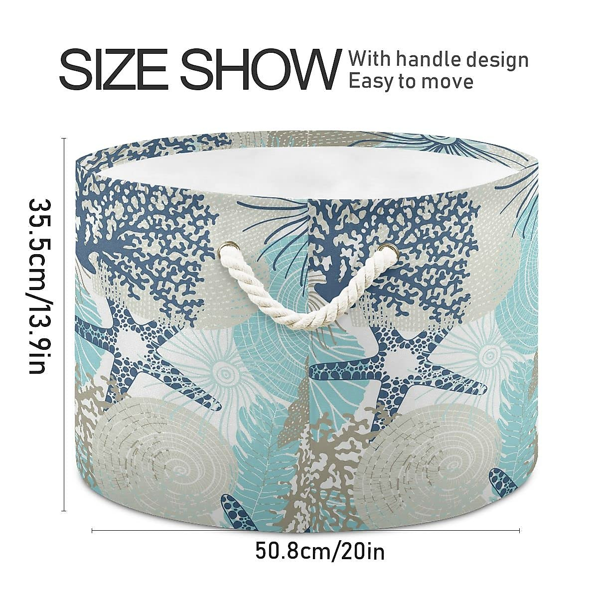 Algae Corals Seashells Large Basket for Toys Storage Bin Box Organizer Basket for Laundry Hamper, Kid's Room, Baby & Dog Toy