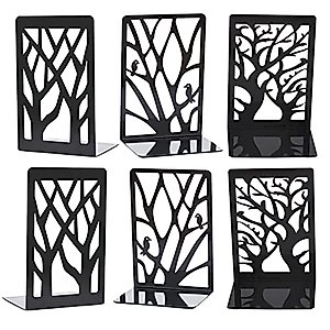 Book Ends Metal Bookends for Shelves, Decorative Bookends for Office School Home, Black Heavy Duty Bookends Abstract Art Design Bookshelf, 3 Pairs, 6 Pieces