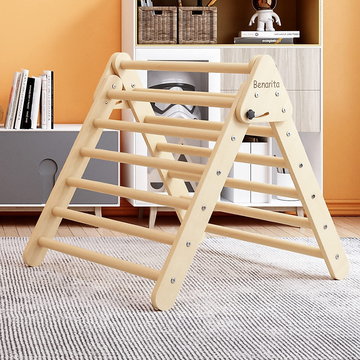 Benarita Large Size Pikler Triangle Foldable Wooden Climbing Triangle Ladder for Climbing Indoor Kids Play Gym Easy to Store Suitable for Toddlers Children Boys Girls