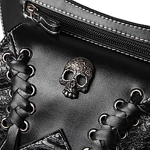 Gothic Waist Bag Fanny Pack Leather Steampunk Bag Purse Chain Leg Bag Crossbody Shoulder Messenger Hip Pouch (Black 038)