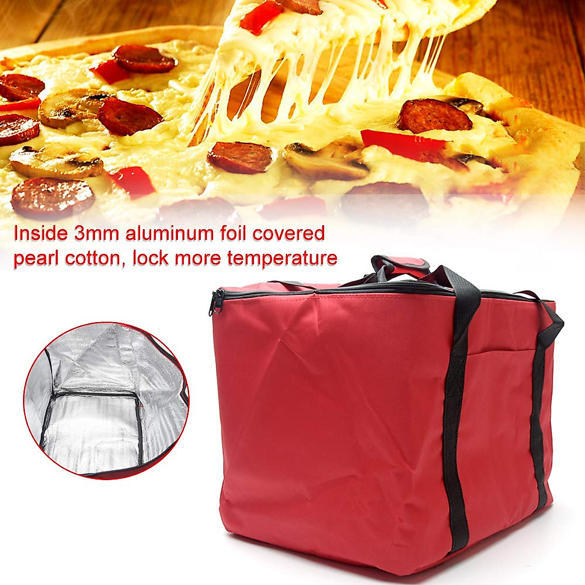 CALIDAKA Insulated Food Delivery Bag, Food Storage Waterproof Oxford Cloth Zipper Ergonomic Pizza Bag Picnic, Reusable Food Warmer Grocery Bag for for Hot/Cold Food, Pizza, Drinks (size:XL)