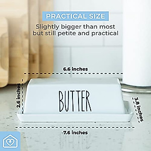 Heartland Home Porcelain Covered Butter Dish with Lid for Countertop (Without Handle). 7.6" x 3.8" Butter Holder Container for One Stick of Butter. Textured Tray Butter Keeper for Non Slip Storage