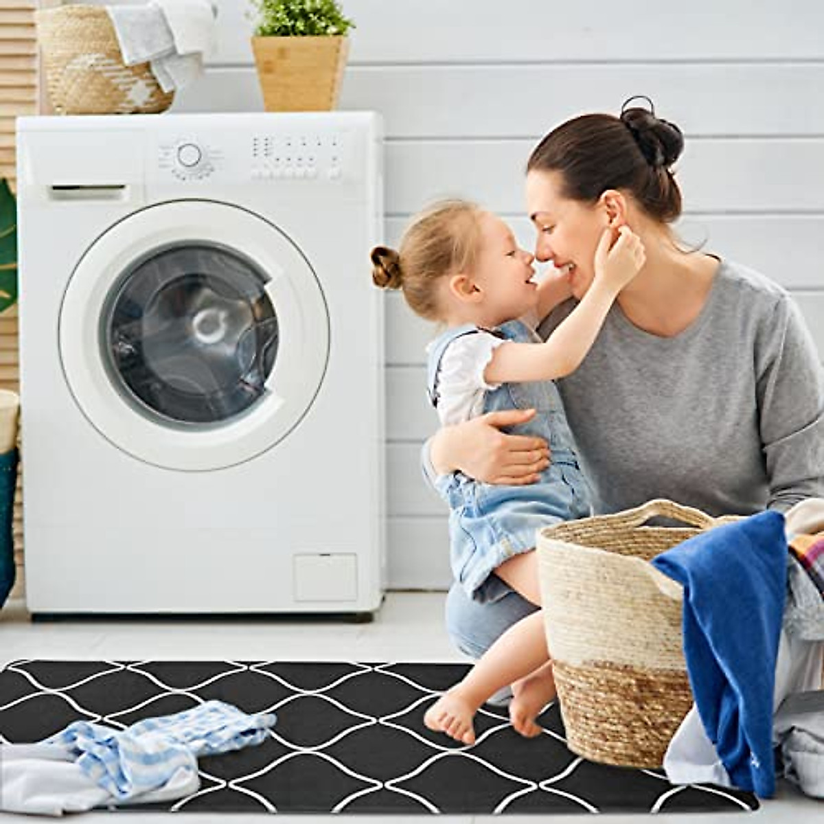 TurtingAs Kitchen Cushioning Anti Fatigue Mat [2 PCS], Comfort Standing Rug, Non-Slip Waterproof Heavy Duty PVC Ergonomic Foam Rug, Thick Mat Set for Kitchen, Office, Sink, Laundry Room Black