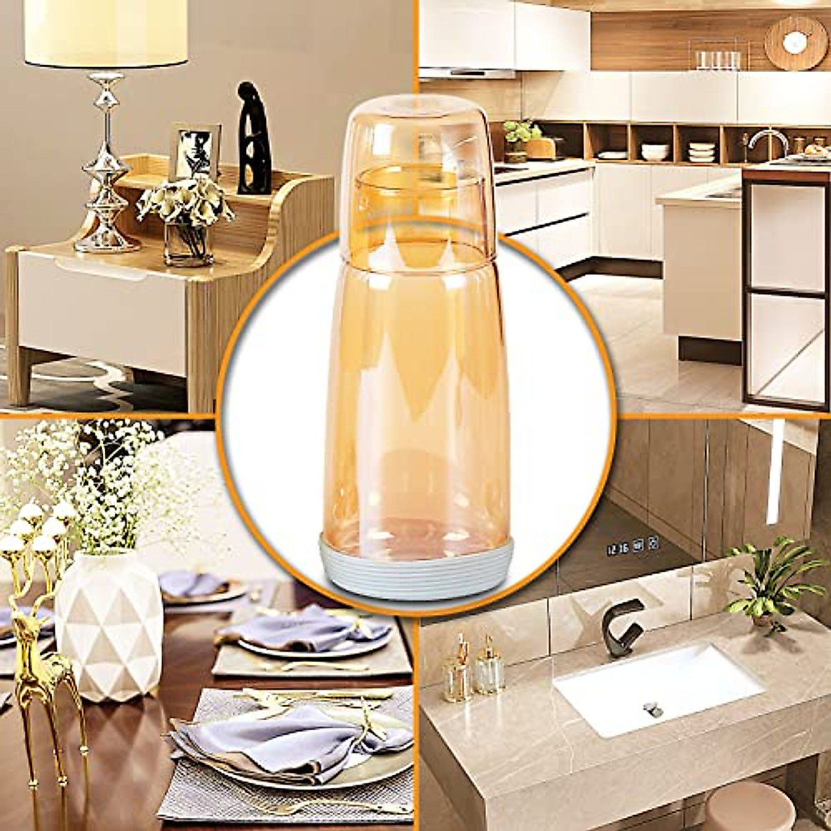 LYSTAR Bedside Water Carafe and Glass Set, Night Glass Water Pitcher Set with Silicone Coaster for Bedroom and Guest Room, Glass Mouthwash Decanter for Bathroom (26oz/750ml)