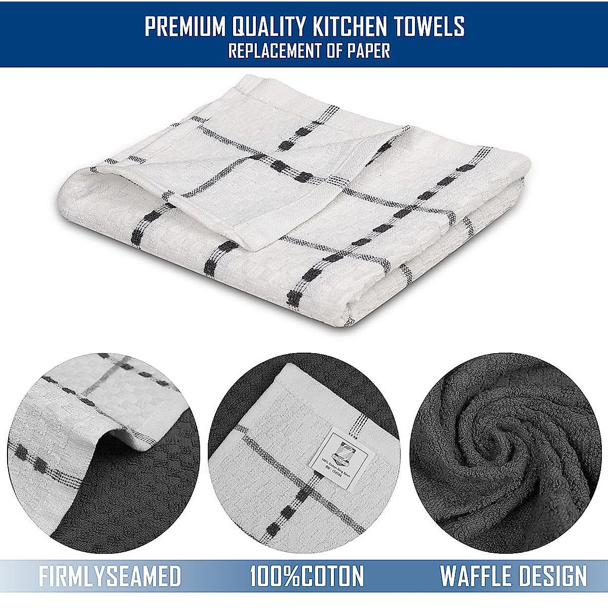 ZOYER 12 Pack Kitchen Towels & Dishcloths Sets -100% Cotton Dish Towels for Kitchen -15x25 inches Dish Cloths for Kitchen-Hand Towels for Kitchen-Highly Absorbent Dish Towels for Drying Dishes