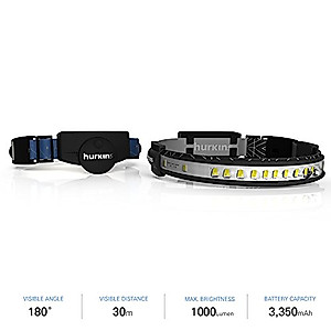 hurkins Orbit, 180˚ Wide Angle 1000 Lumens Rechargeable Waterproof LED Headlamp. Great for Camping, Hunting, Runners, Hiking, Outdoors, Fishing,Industrial Purpose. (Black)