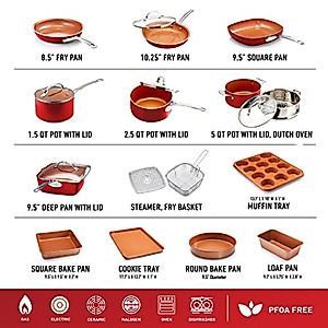 Gotham Steel 20 Pc Pots and Pans Set Nonstick Cookware Set + Bakeware Set, Complete Ceramic Cookware Set for Kitchen, Non Stick Pots and Pans Set with Lids, Dishwasher / Oven Safe, Non Toxic - Red