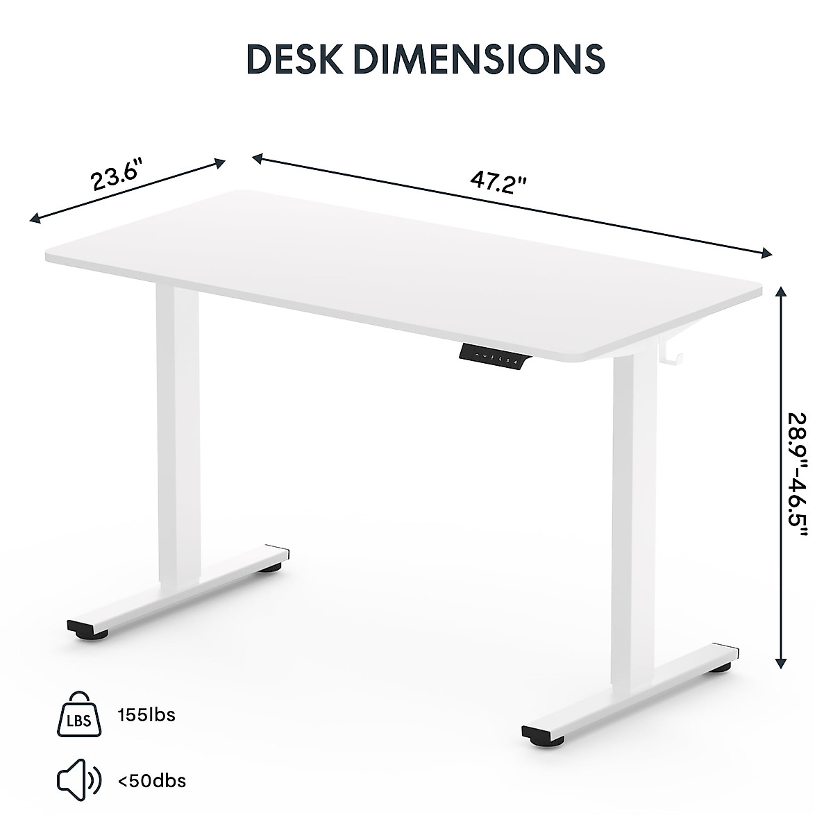 FLEXISPOT EN1 One-Piece Standing Desk 48 x 24 Inches Height Adjustable Desk Electric Sit Stand Up Desk Home Office Desks Computer Workstation (White Frame + White Desktop)