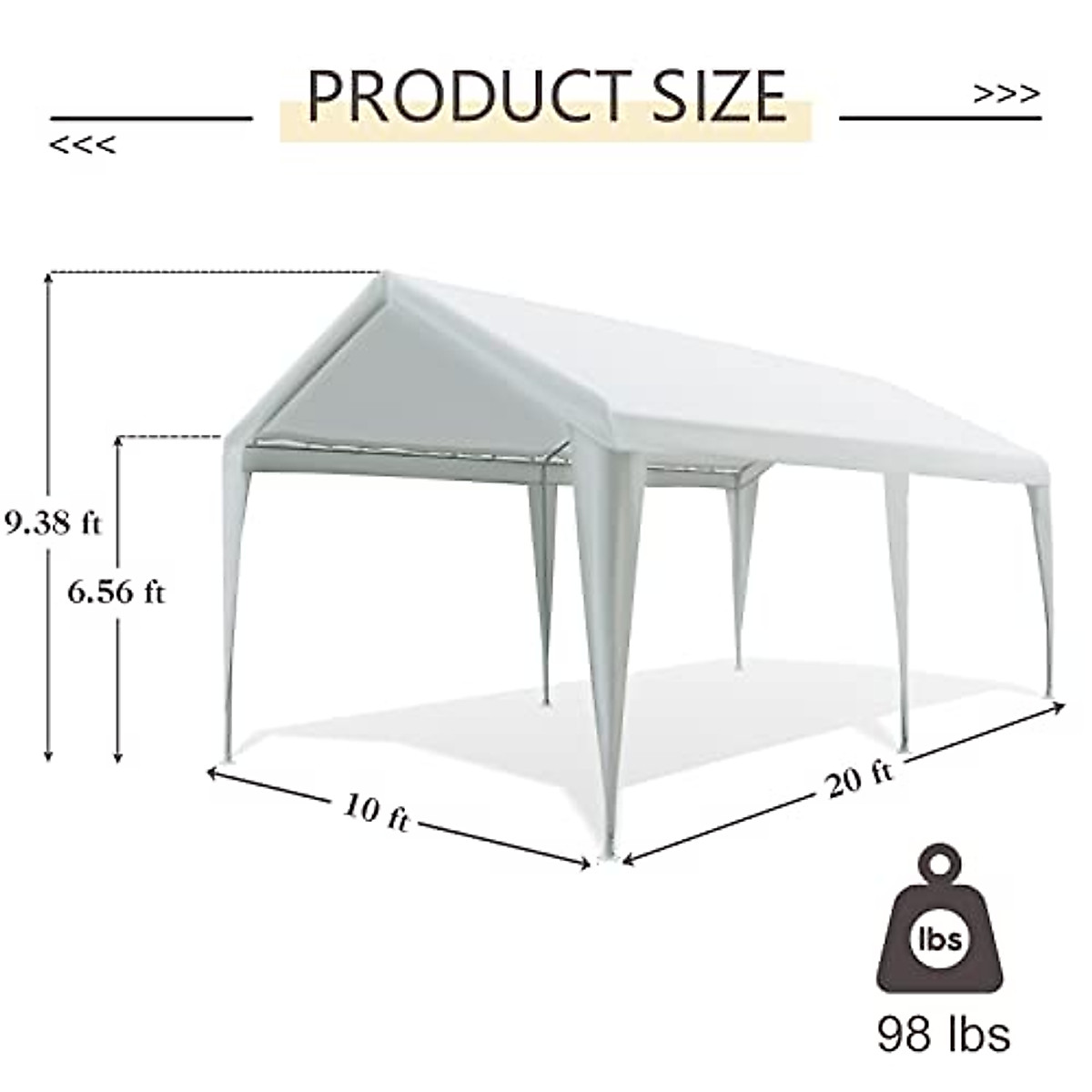 Gardesol Carport, 10' X 20' Heavy Duty Car Canopy with Powder-Coated Steel Frame, Easy to Assemble Portable Garage for Car, Boat, Party Tent with 180g PE Tarp for Wedding, Garden, 6 Legs, Beige