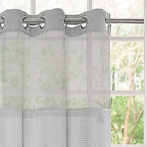 Voguease Cotton Blend Shower Curtain with Snap-in Liner and See-Through Top - Waffle Weave, Heavy Duty, Machine Washable - 71 x 74 inches, Gray