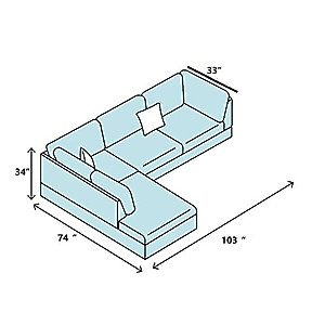 DHHU 3 Piece Living Room Furniture Set, Couch with Storage Footrest, Sectional Sofa for Home, Office, Studio, 103" x 72.5" x 32", D-L-Shaped/Black