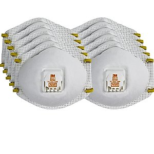 3M Particulate Respirator 8211, N95, Pack of 10, Cool Flow Exhalation Valve, Microfiber Filter Media, Cup Shape, Long Periods of Wear, Dusting, Sanding, Sweeping, Sawing