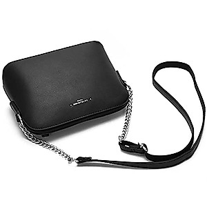 DAVID - JONES INTERNATIONAL. Lightweight Crossbody Bags for Women, Genuine Leather Small Shoulder Bag,Cell Phone Wallet Purses and Handbags with Chain Strap,Black Purse