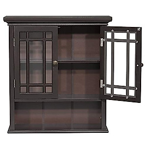 Teamson Home Neal Wooden Over The Toilet Bathroom Removable Wall Medicine Cabinet with 1 Fixed and 1 Adjustable Shelf 3 Storage Spaces 2 Glass Mosaic Doors and Crystal-Cut Acrylic Knobs, Espresso