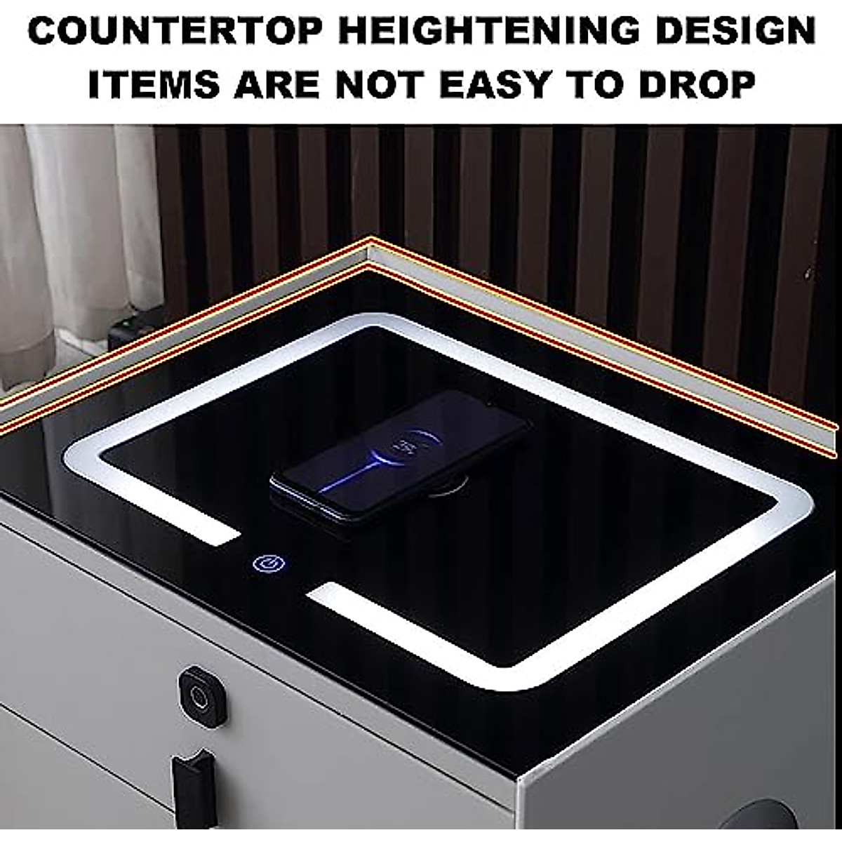 BKEKM Nightstands Bedside Table Led Lights End Table Wireless Charging Nightstand Wood USB Fingerprint Bluetooth Speaker Bedside Cabinet Well Made