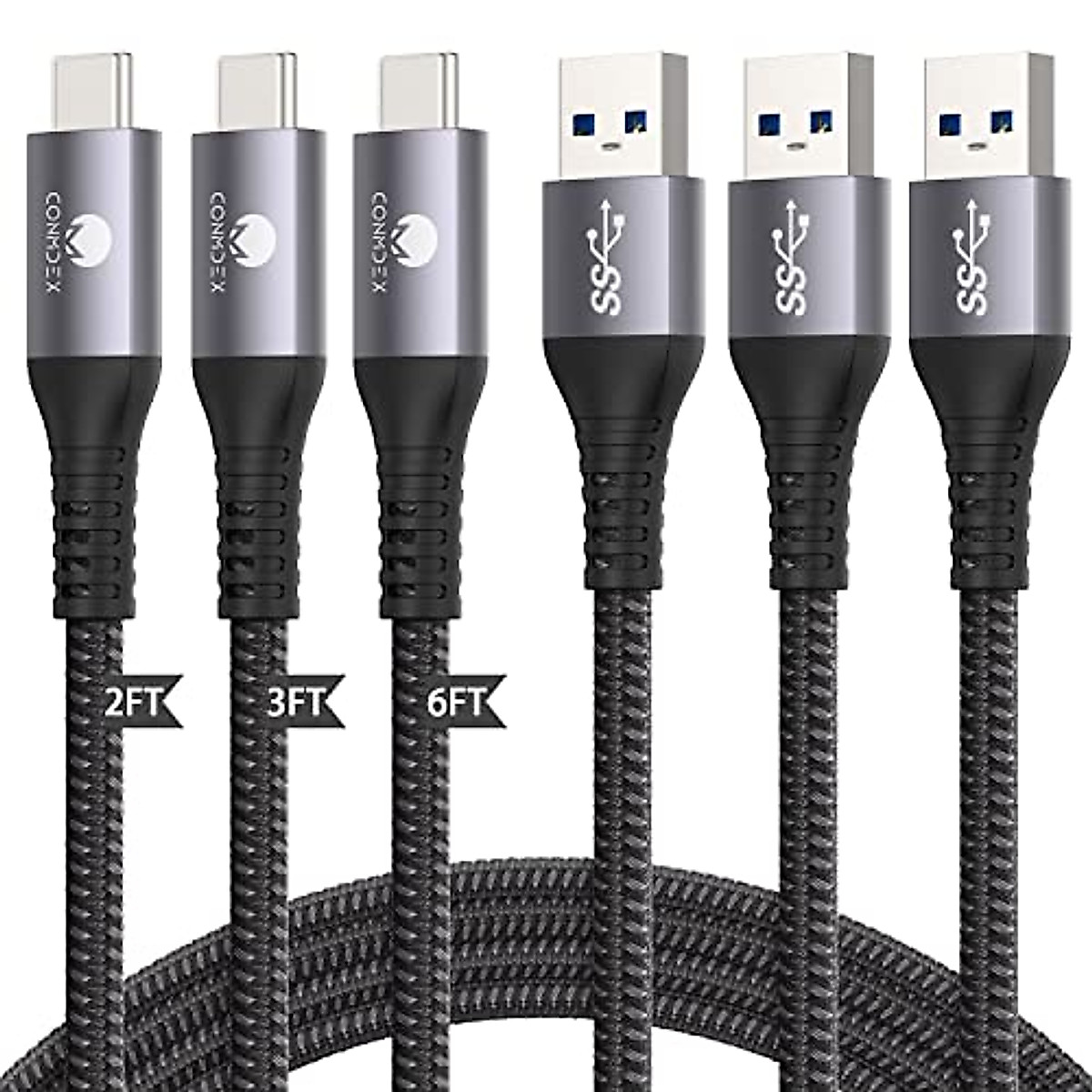 CONMDEX Android Auto USB C Cable (2ft+3ft+6ft), 10Gbps USB 3.1 Gen 2 USB-A to USB-C Cable 3A Fast Charging Type C Charger Cord, Braided USB C Data Cable Compatible Samsung Galaxy S23, Google Pixel