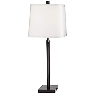 360 Lighting Cole Modern Minimalist Table Lamps 27" Tall Set of 2 with USB Charging Ports Black Metal White Rectangular Shade for Living Room Bedroom House Bedside Nightstand Home Office