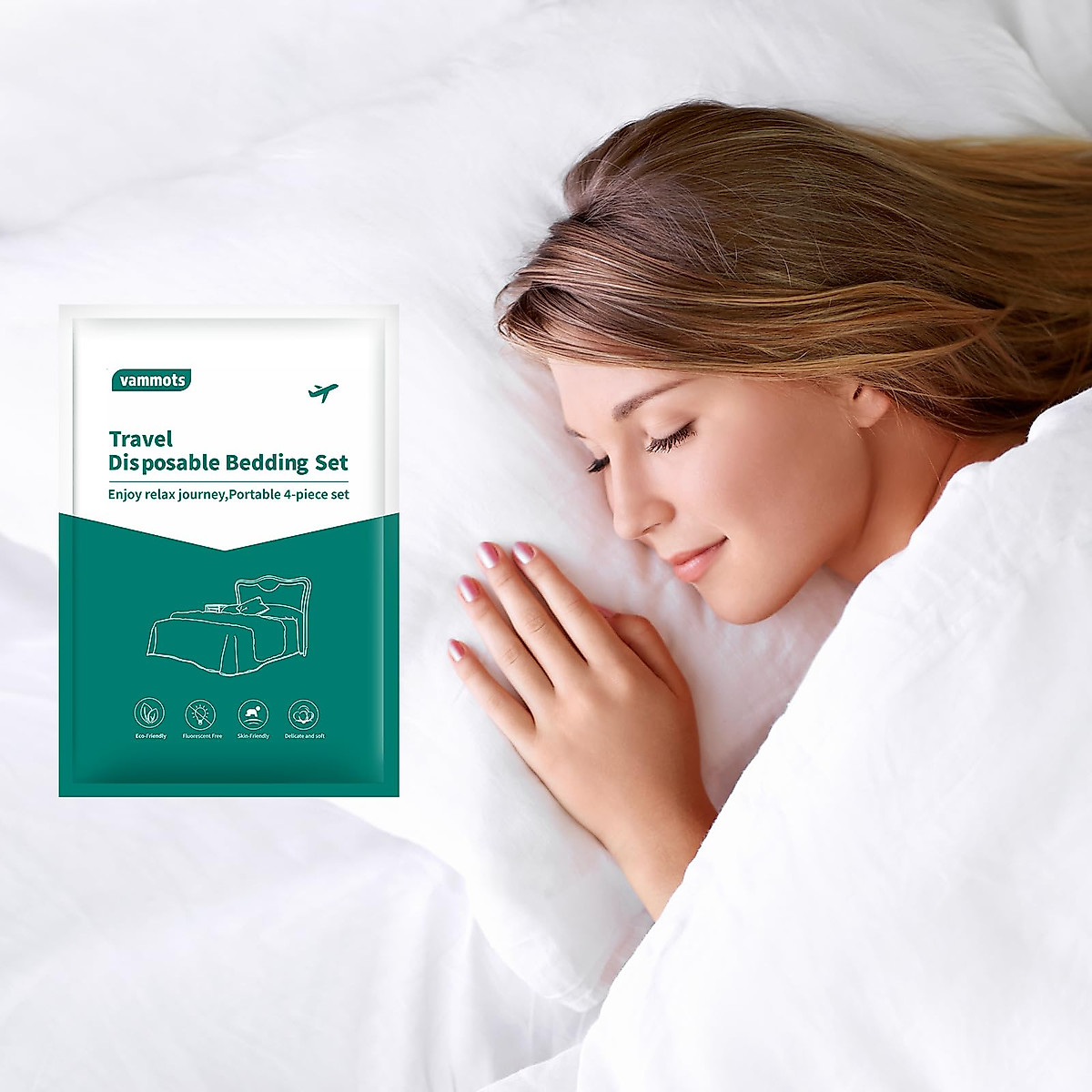 VAMMOTS Disposable Bed Sheets for Hotel,Travel Disposable Bedding Set,Disposable Duvet/Comforter Cover,King Size Disposable Bed Sheets with 1Bed Sheet 1Quilt Cover 2Pillowcase,Skin-Friendly