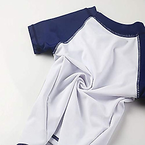 Baby Boys Two Piece Swimsuits Rash Guard Short Sleeve Shark Bathing Suit Swimwear Sets with Hat UPF 50+ for Kids (White Shark, 6-7 Years)