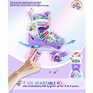 Rainbow Unicorn Kids Roller Skates for Girls Boys Toddler Ages 6-12,4-Pejiijar Adjustable Roller Shoes with Luminous Wheels for Birthday Xmas Gifts.