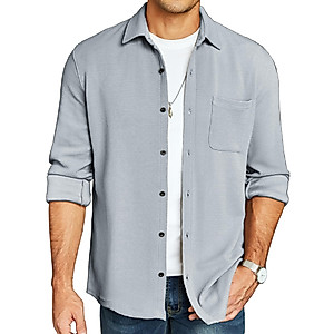 COOFANDY Men's Casual Button Down Shirts Long Sleeve Lightweight Solid Classic Jackets Fall Overshirts