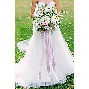 Serwalin 4 Rolls Chiffon Silk Ribbon 1.5" x 7Yd Gauze Frayed Edges Purple Handmade Fringe Ribbons Set for Wedding Invitations, Bridal Bouquets, Gifts Wrapping, DIY Crafts (4 Rolls 28 Yards)