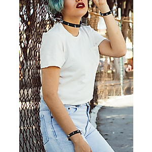 Manfnee Leather Spike Rivet Bracelet Choker Punk Gothic Metal Studded Cuff Bangle Black Wristband