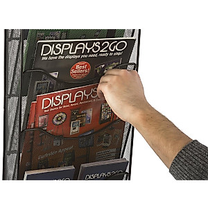 Displays2go Wall Mount Literature Rack, File Folder Organizer, 10 Dividable Pockets (Black Steel Mesh)