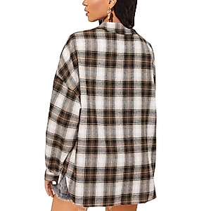 Womens Flannel Plaid Shirts Oversized Collared Business Casual Button Down Shirts Blouse Tops