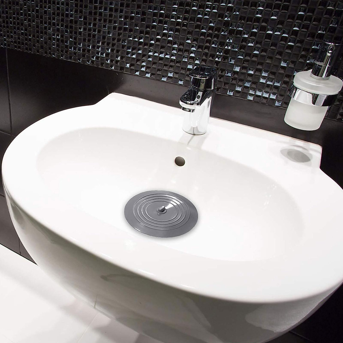 2 -Pack Tub Stopper, 6inch Silicone Flat Suction Cap Bathtub Plug, Suitable for Kitchens, Laundry Rooms, and Bathrooms(White + Gray)…