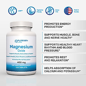 Magnesium 400mg [High Potency] Supplement – Magnesium Oxide for Immune Support, Muscle Recovery, Leg Cramps and Relaxation 120 Tablets