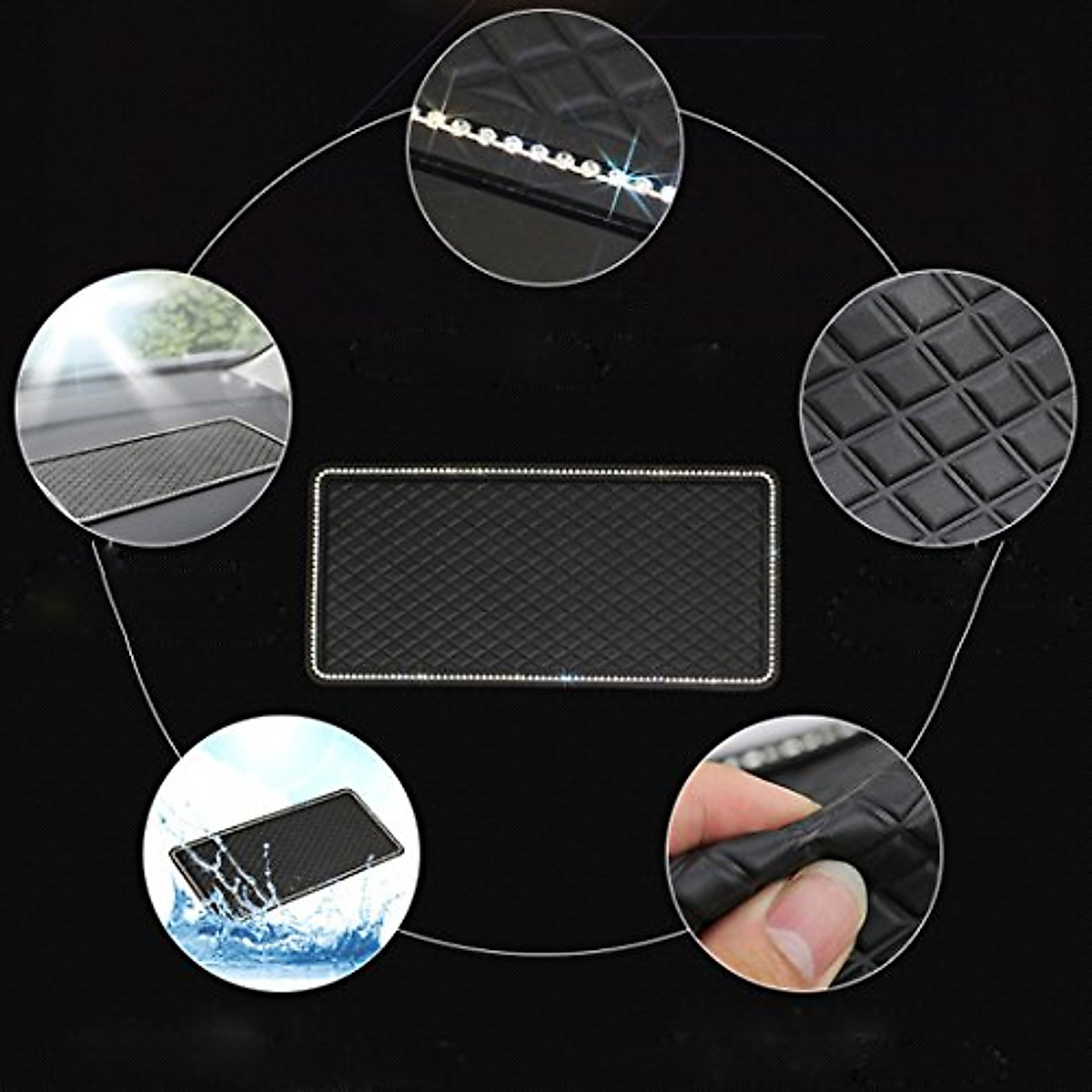 MLOVESIE Glitter Bling Crystal Anti-Slip Phone Hold Dashboard Sticky Pad Non-Slip Mat (Black)