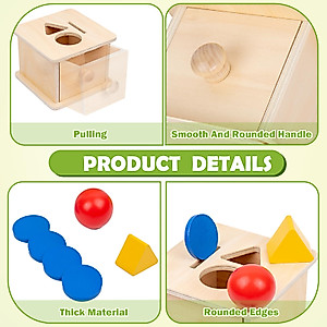 Adena Montessori Coin Box,3 in 1 Object Permanence Box Toys for 1 Year Old Baby Coins,Wooden Montessori Ball Drop Toys Developmental Toys for 6-12 Month Infant Toys,Triangle Ball Round Shapes