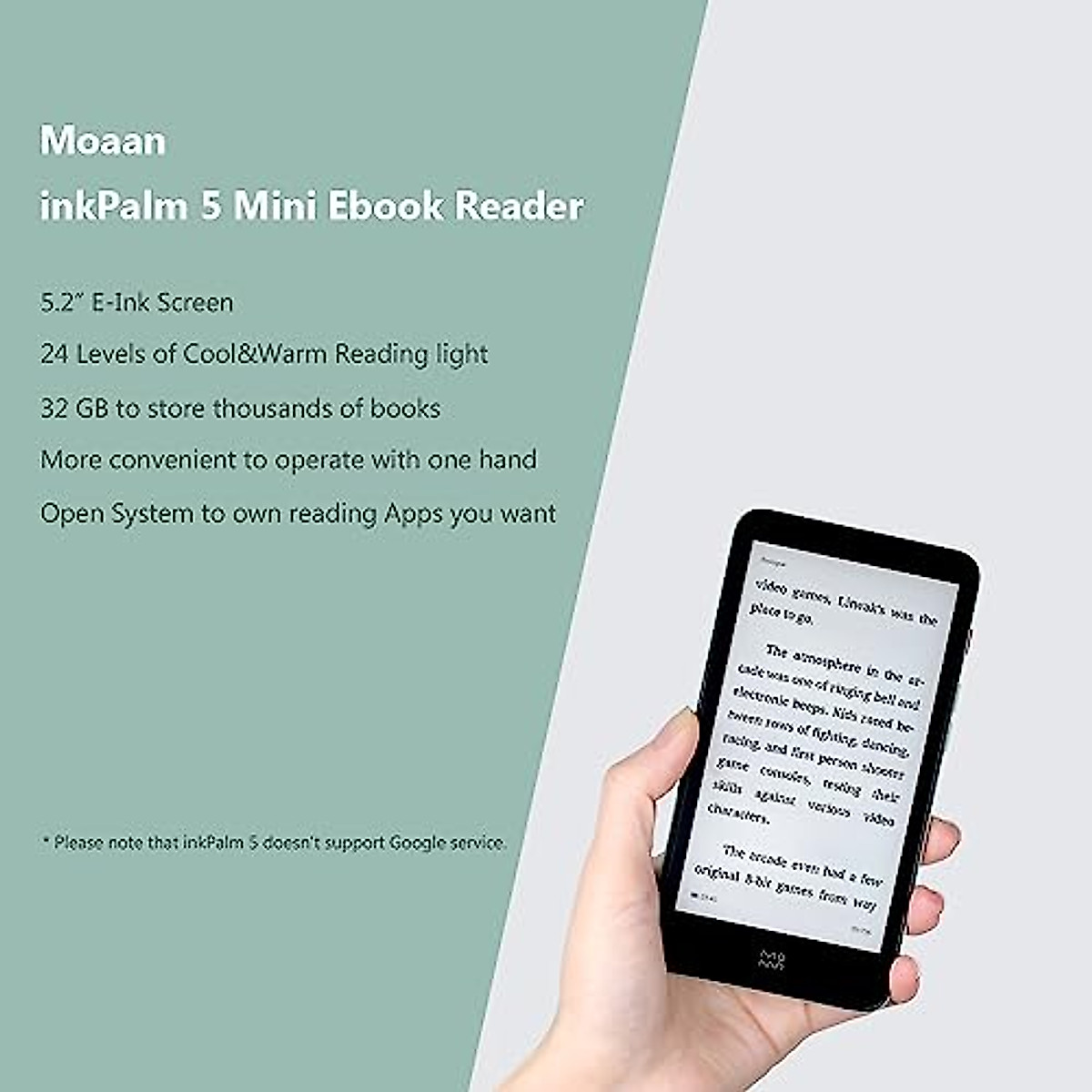 Moaan inkPalm 5 E-Reader (32G) - Mini Ebook Reader with 5.2” E-Ink Screen and Wi-Fi, Adjustable Brightness for Adults, Kids & Seniors (Grey)