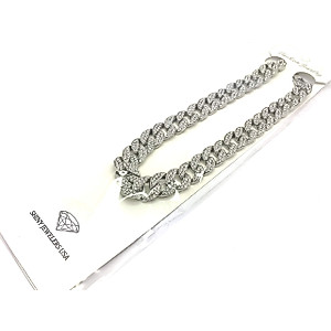 Shiny Jewelers USA Mens Iced Out Hip Hop Silver tone CZ Miami Cuban Link Chain Choker Necklace (16")