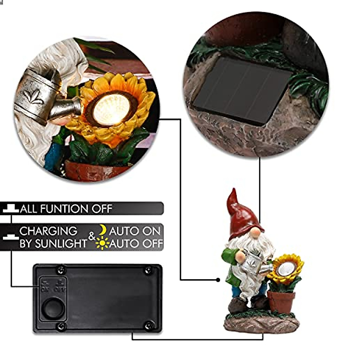 TERESA'S COLLECTIONS Sunflower Garden Gnomes Decorations for Yard with Solar Lights, Large Cute Garden Sculptures & Statues Outdoor Gnome Gifts for Front Porch Patio Lawn Ornaments, 11.4"