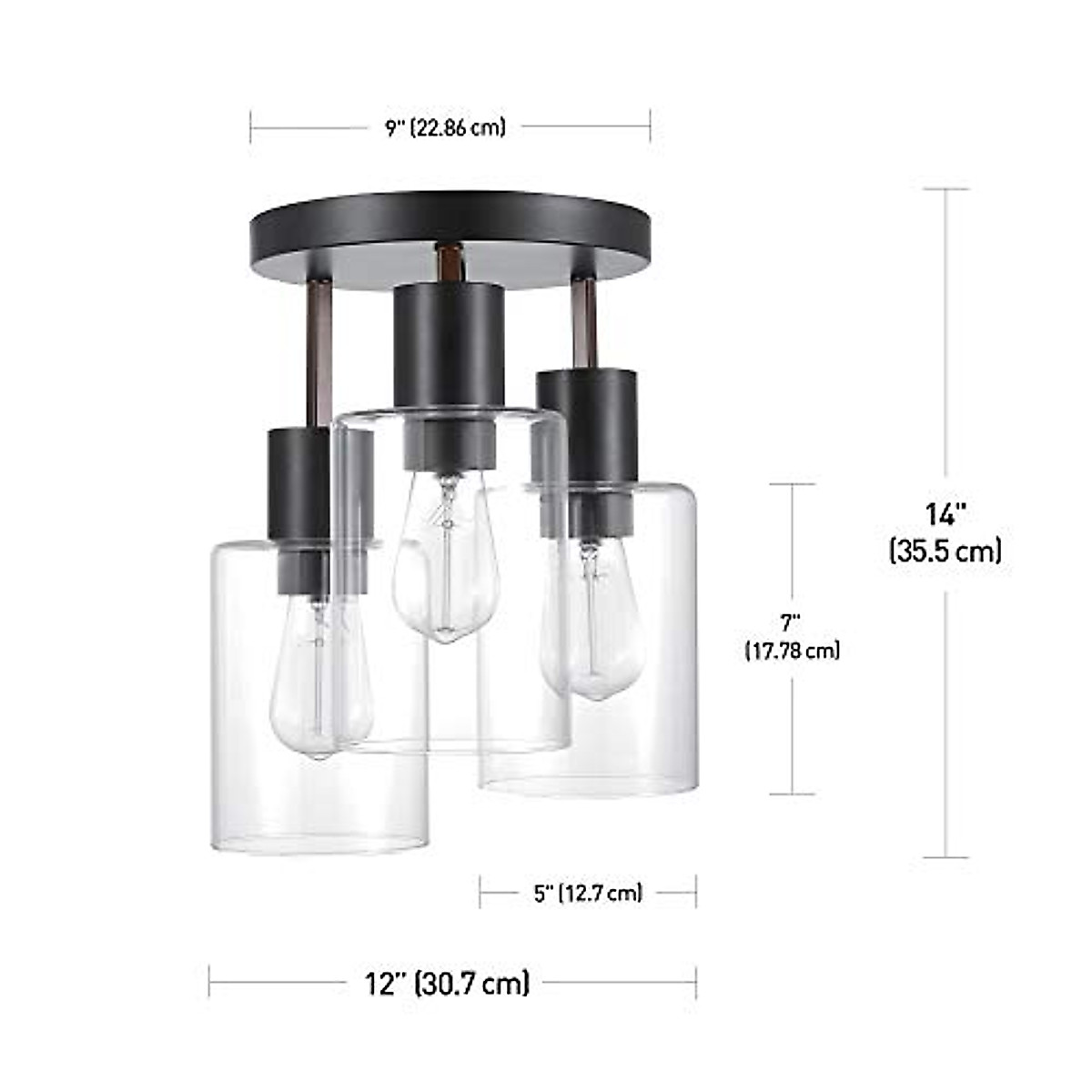 Globe Electric 60981 Sedona Faux Wood Accents, Clear Glass Shades, Matte Black