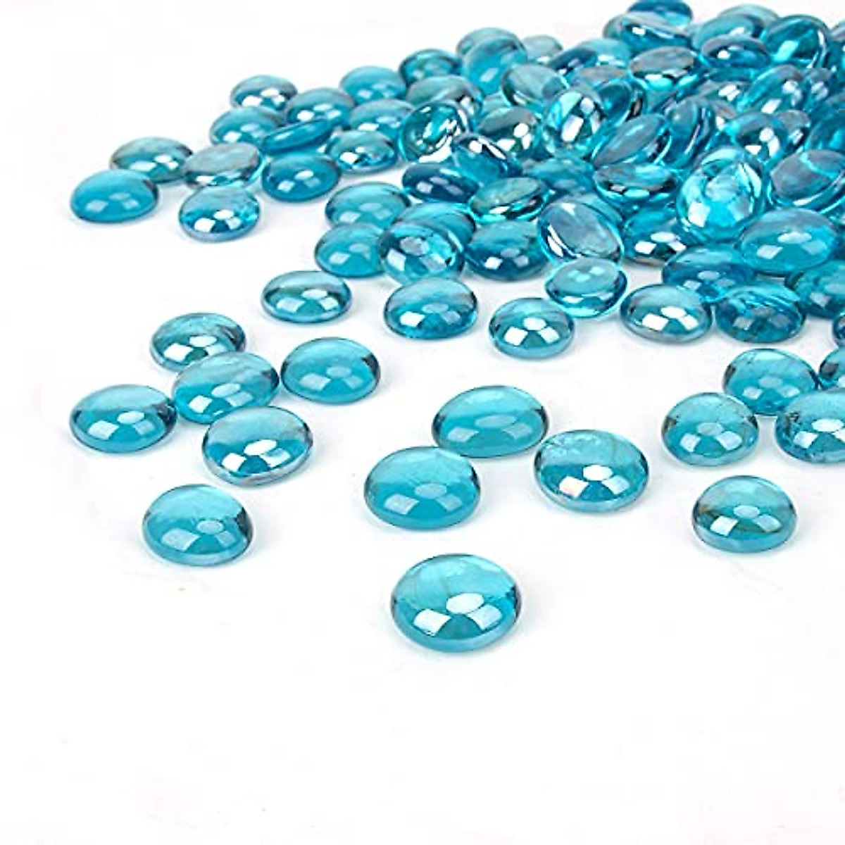 BLQH [18 Pound] Fire Glass Beads Fireglass Drops Flat Glass Beads for Gas Fire Pit Fireplace Azure Blue Luster Reflective Decorative Glass Gems for Vase Fillers Fish Tank Aquarium Decoration (18.6)