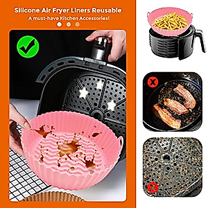 Silicone Air Fryer Liners, 7.5'' Pink 3 to 6 QT Round Reusable Air Fryer Silicone Bowls Pots Basket Covers Replacement of Parchment Paper for COSORI Ninja Air Fryers Oven Accessories