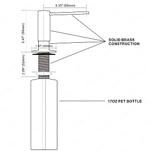 EADOT Brushed Nickel Built in Dish Soap Dispenser for Kitchen Sink with 17 OZ PET Soap Bottle Refill from The Top, Under Counter Brass Pump Head Liquid Lotion Dispenser, Undermount Copper Pump Head