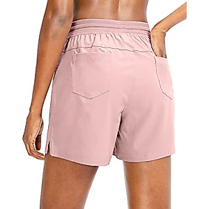 YYV Women's 5" Hiking Golf Shorts Quick Dry Athletic Shorts for Summer Outdoor Casual with Pockets(Pink Medium)