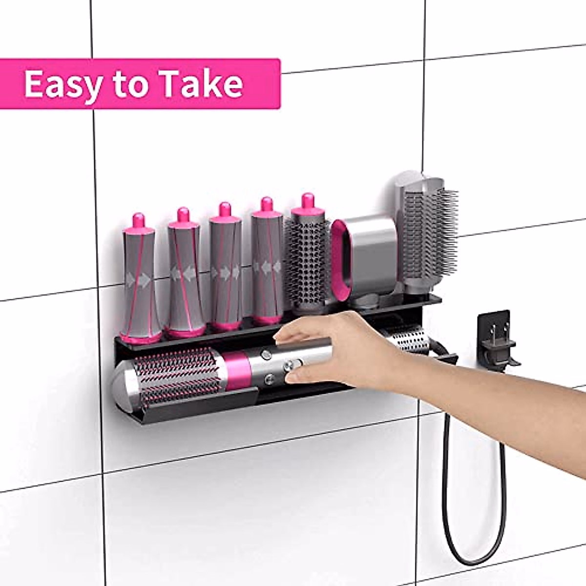 Wall Mount Holder for Dyson Airwrap Styler Hair Curling Iron Wand Barrels and Brushes Storage Stand Rack with Cord Organizer Acrylic