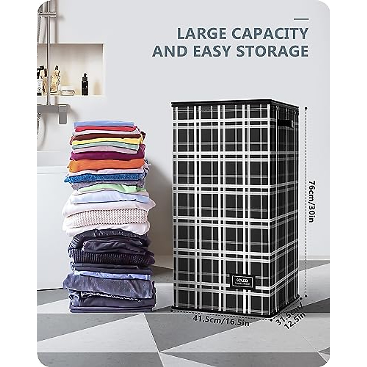 SOLEDI Laundry Hamper with Lid 100L Large & Tall Collapsible Laundry Baskets, Clothes Hamper with Bag Removable Easy to Carry, Dirty Hampers for Bedroom, Bathroom, Dorm, College
