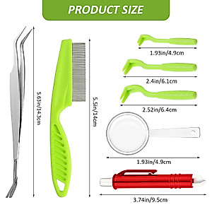 Tick Removal Tool Kit, 7Pcs Plastic Tick Removers Including Stainless Steel Tweezers and Comb for Dogs Cats (7P-B)