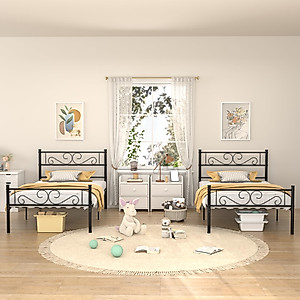 VECELO Twin Size Bed Frame with Headboard, 14 Inch Metal Platform Mattress Foundation, No Boxing Spring Needed, Squeak Resistant, Easy Assembly, Matte Black