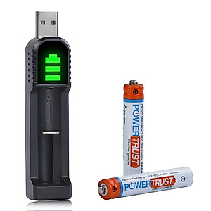 PowerTrust 2Pack AAAA Rechargeable Batteries and Charger for Flashlight Calculator Alarm Clock MP3 Player Surface Pen Battery and Other Rechargeable Electric Batteries